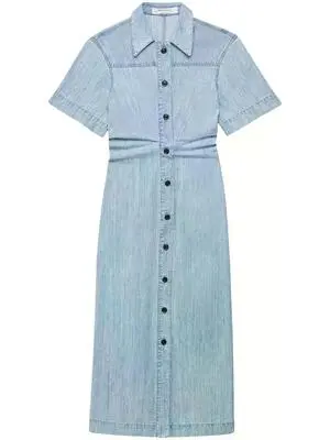 Another Tomorrow Bias-cut Chambray Shirt Dress - Blue