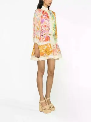 Zimmermann Raie Lantern Floral-print Ramie Minidress