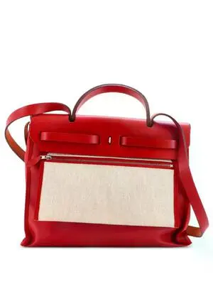Hermès Herbag Zip Berline 31 Shoulder Bag In Vache Canvas And Leather - Red
