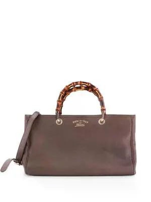 Gucci Bamboo Shopper Leather Medium Tote Bag - Grey