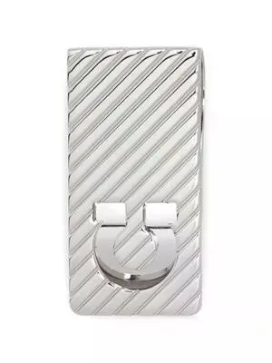 FERRAGAMO Gancini Diagonal-stripe Tie Clip - Silver