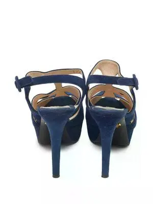 Prada Navy Suede Platform Ankle-strap Sandals