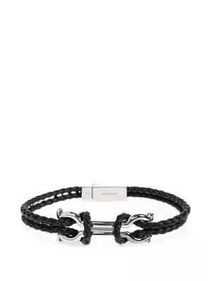 FERRAGAMO Gancini Braided Leather Bracelet - Silver
