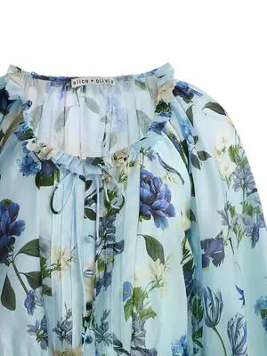 Alice + Olivia Floral Print Ruffled Blouse - Blue