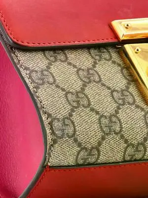 Gucci Padlock Shoulder Bag In Gg Coated Canvas And Leather - Red