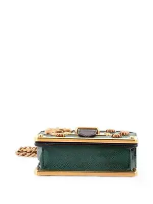 Prada Cahier Embellished Leather Micro Crossbody Bag - Black