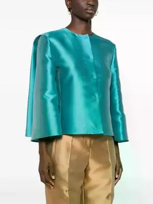 Alberta Ferretti Turquoise Satin Cropped Jacket - Blue