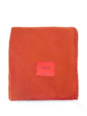 Isaia Blanket-stitch Logo-patch Blanket - Orange