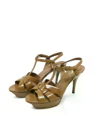 Saint Laurent Tribute Patent Leather Platform Sandals - Neutrals