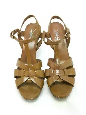 Saint Laurent Tribute Patent Leather Platform Sandals - Neutrals
