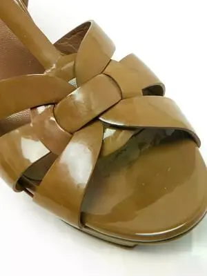 Saint Laurent Tribute Patent Leather Platform Sandals - Neutrals