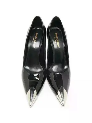 Saint Laurent Patent Leather Stiletto Pumps With Metal Toe Cap