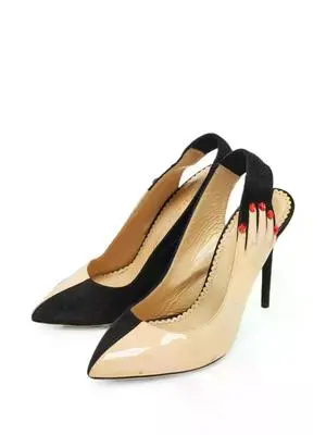 CHARLOTTE OLYMPIA Beige And Black Leather Slingback Pumps