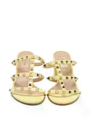 Valentino Garavani Rockstud Embellished Leather Slide Sandals - Yellow