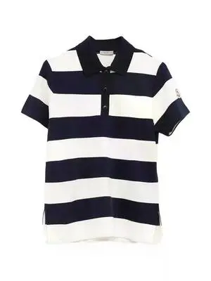 Moncler Striped Logo Patch Polo Shirt - Blue