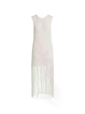 GANNI Pointelle-knit Fringe Detail Dress - Neutrals