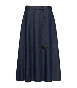 Max Mara Belted Denim Midi Skirt