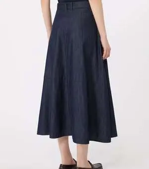 Max Mara Belted Denim Midi Skirt
