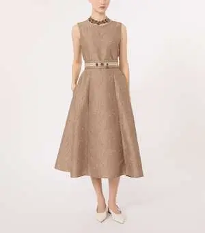 Max Mara Floral Jacquard Belted Midi Dress - Gold