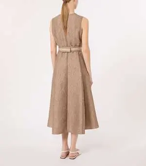 Max Mara Floral Jacquard Belted Midi Dress - Gold