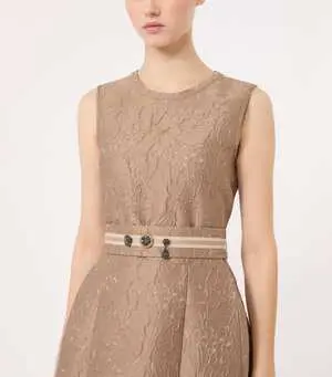 Max Mara Floral Jacquard Belted Midi Dress - Gold