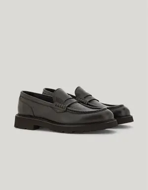 Canali Dark Deerskin Penny Loafers With Eva Rubber Sole - Brown