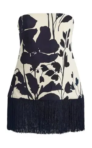 Cara Cara Cara Cara Benita Fringed Floral Print Tube Top Ivory