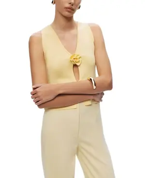 NOCTURNE Floral Cut-out Knit Top