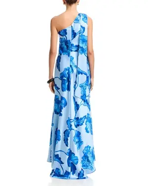 Aqua Long Satin One Shoulder Gown Exclusive