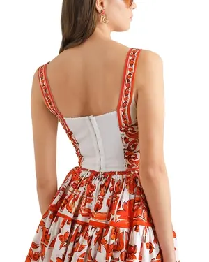 Dolce & Gabbana Majolica Print Charmeuse Bustier Top