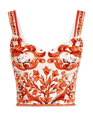Dolce & Gabbana Majolica Print Charmeuse Bustier Top