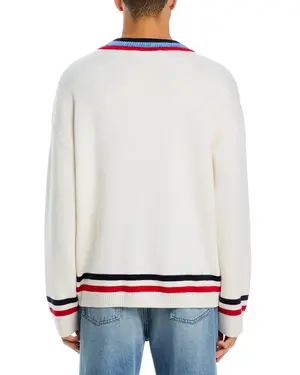 Marni V Neck Stripe Logo Sweater