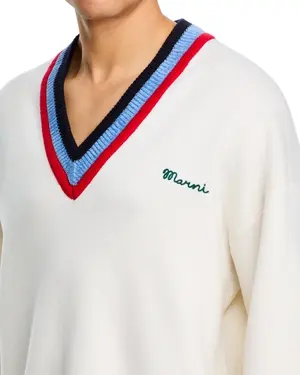 Marni V Neck Stripe Logo Sweater