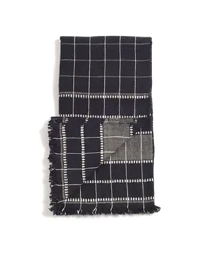 STUDIO VARIOUSLY Treacle Checks Pattern Hand Spun Organic Cotton Handloom Throw - Black