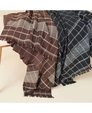 STUDIO VARIOUSLY Treacle Checks Pattern Hand Spun Organic Cotton Handloom Throw - Black