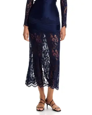 Rabanne Scalloped Lace Maxi Skirt - Deep Navy