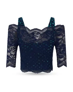 Rabanne Off Shoulder Mixed Media Top - Deep Navy