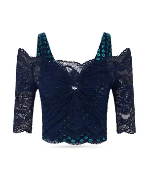 Rabanne Off Shoulder Mixed Media Top - Deep Navy