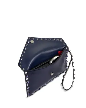 Valentino Garavani Rockstud Medium Leather Flat Pouch - Navy
