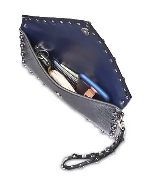 Valentino Garavani Rockstud Medium Leather Flat Pouch - Navy