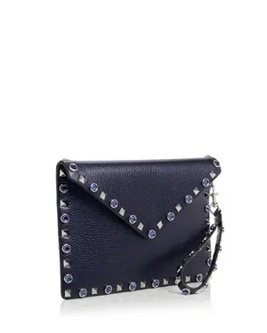Valentino Garavani Rockstud Medium Leather Flat Pouch - Navy