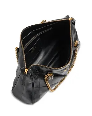Valentino Garavani Panthea Vlogo Medium Leather Shoulder Bag - Black
