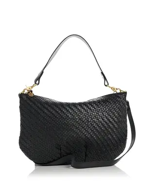 Clare V. Moyen Messenger Woven Leather Crossbody Bag - Black