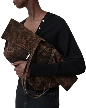 ALLSAINTS Ara Leopard Print Leather East/west Tote