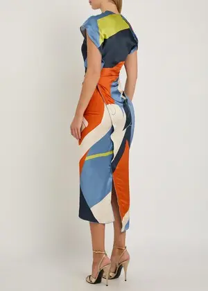 Victoria Beckham Printed Draped Satin Midi Dress - Multicoloured