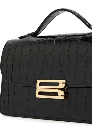 Victoria Beckham Dorian Small Crocodile-effect Patent Leather Top Handle Bag - Black