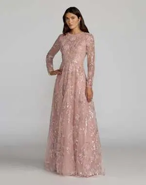 Mac Duggal Embellished Long Sleeve Evening Gown