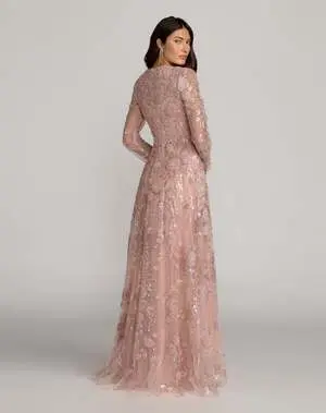 Mac Duggal Embellished Long Sleeve Evening Gown
