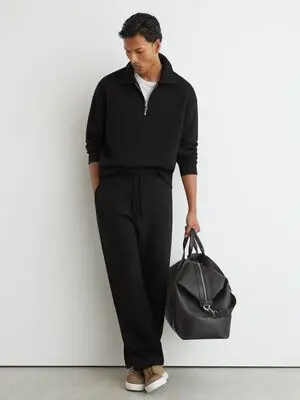 REISS Tanner Cotton Heavyweight Straight-leg Joggers - Black