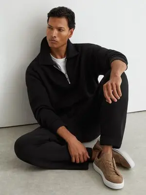 REISS Kurwin Cotton Heavyweight Half-zip Sweatshirt - Black
